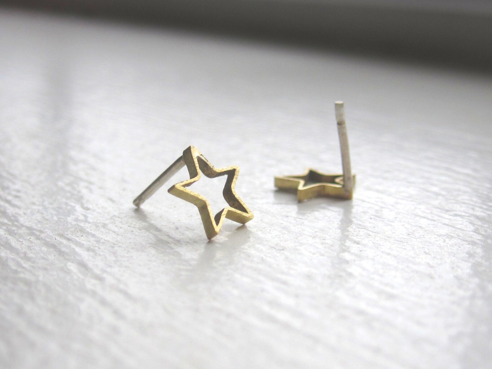 Gold Colored Brass Open Star Studs With Sterling Silver Post Geometric ...