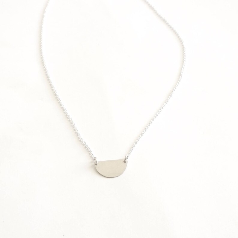 Half Circle Charm Necklace Sterling Chain Half Moon Necklace | Etsy