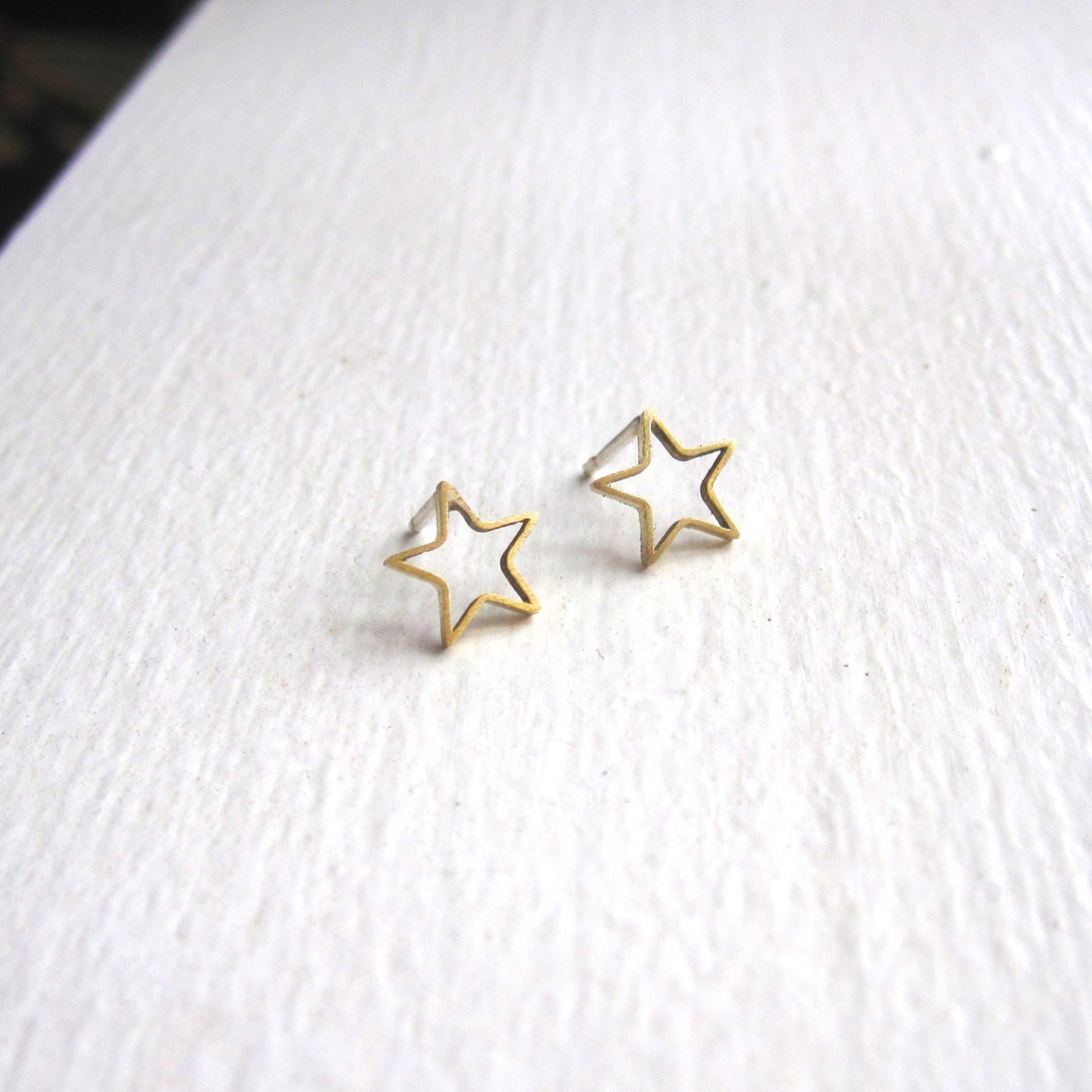 Gold Colored Brass Open Star Studs With Sterling Silver Post Geometric ...