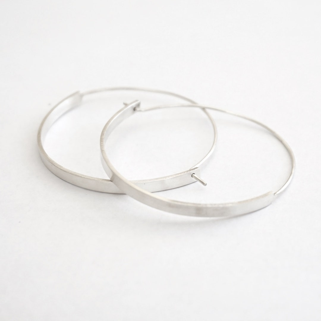 Modern Hoop Rectangle Lightweight Silver Hoops Sterling Silver - Etsy