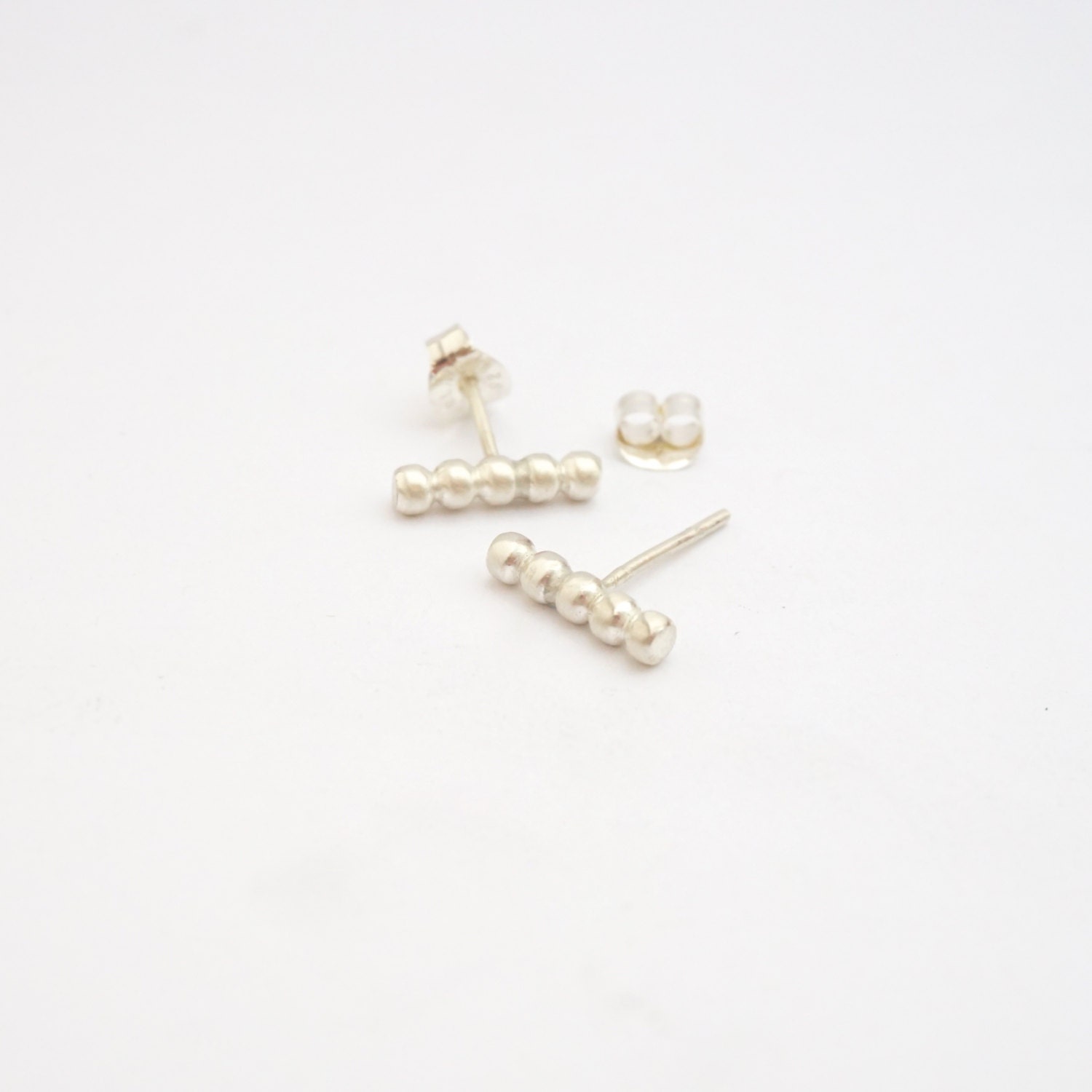 Sterling Silver Beaded Stud Long Straight Earrings Bead Stud - Etsy
