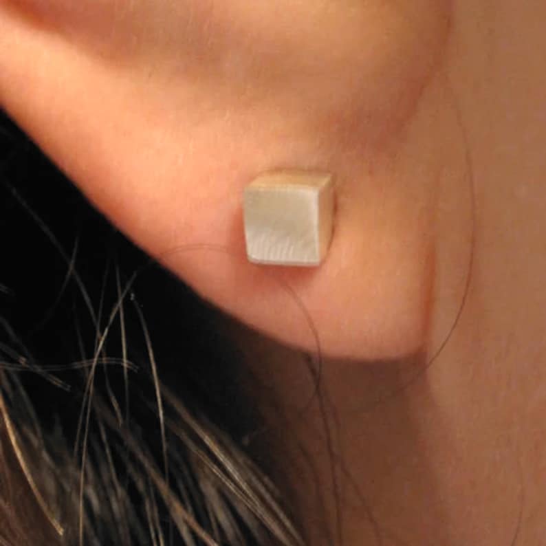 Mini Square Cube Stud Earrings With Sterling Silver Ear Nut 0016 - Etsy