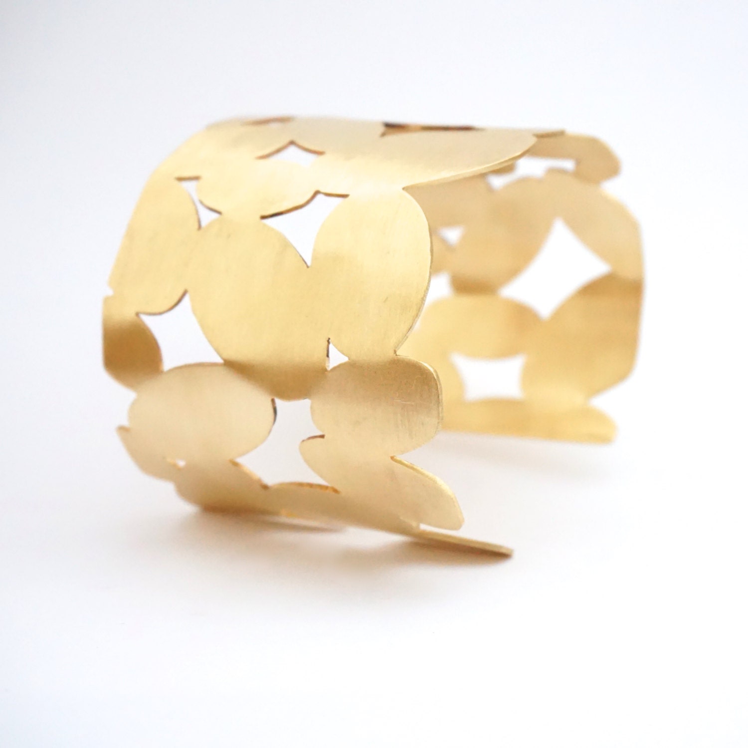 Large Oval Clustered Cut Out Gold Colored Brass Cuff Bracelet Geometric ...