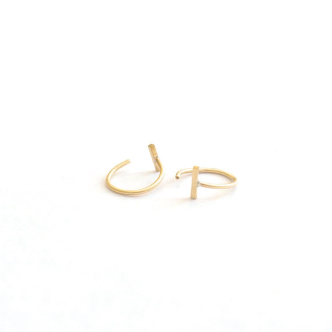 Bar Hugging Hoop Earrings Solid 14k Gold Hug Earrings Ear Hugger Hoops ...