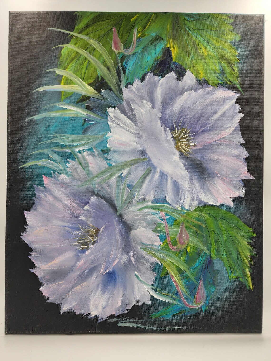 Bob Ross Style Flower Vase Bouquet Night Blooming Cereus Succulent ...