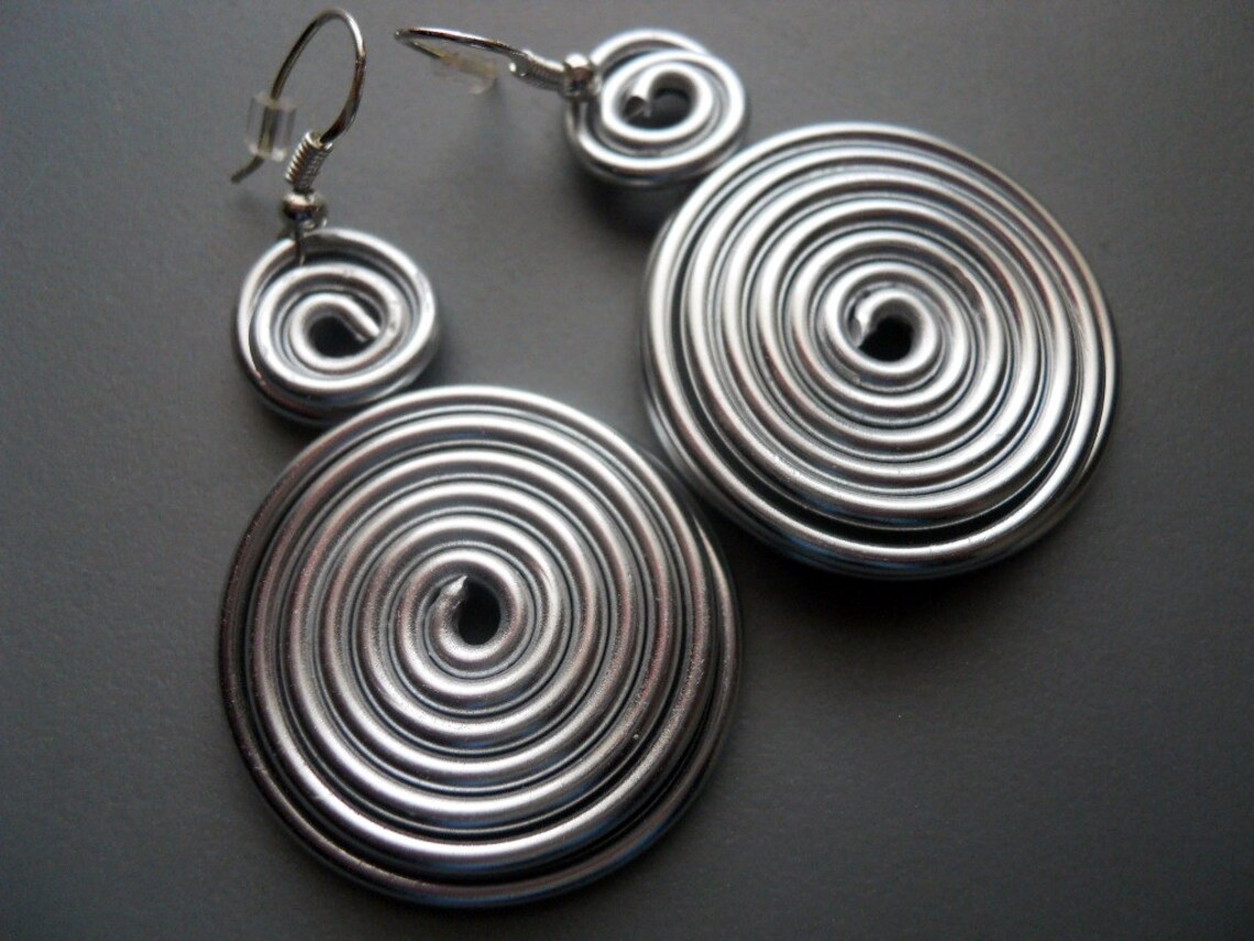Silver Tone Metal ULTRA BOLD Anodized Aluminum Swirl Spiral Earrings - Etsy