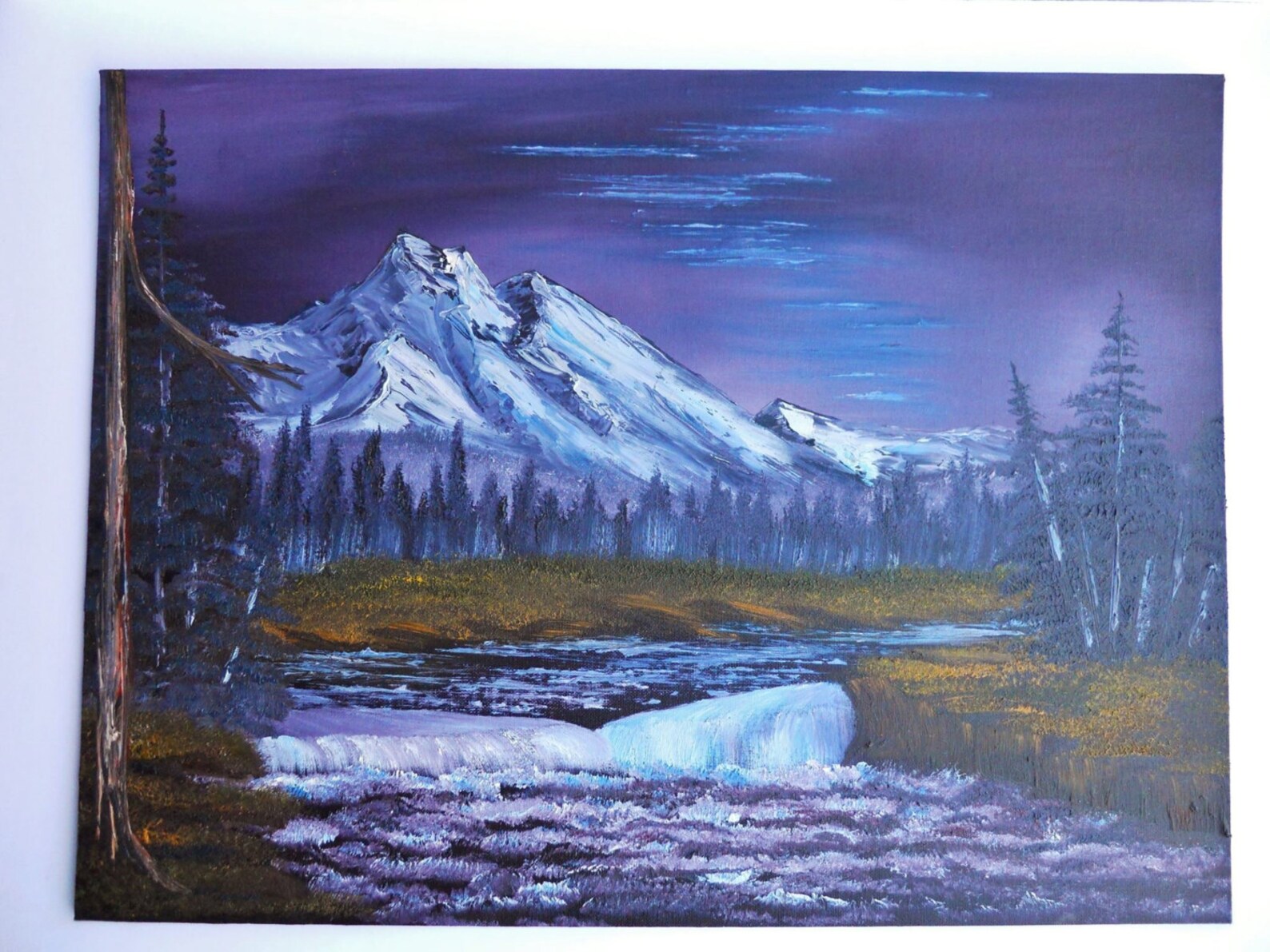 Bob Ross Style Oil Painting Winter Wilderness Alaska Landscape Purple ...