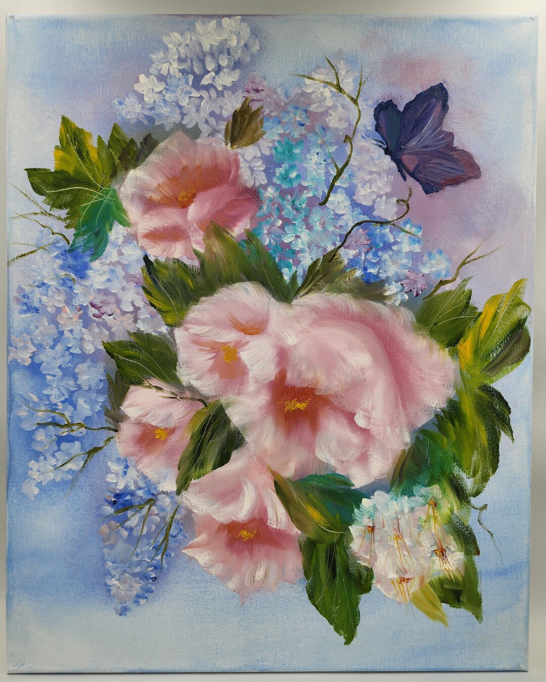 Bob Ross Style Flower Vase Bouquet Violets Roses Lilac 16x20 Oil on ...