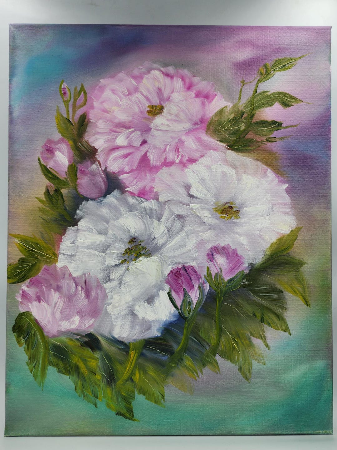 Bob Ross Style Flower Vase Bouquet Our Lady of Guadalupe Roses 16x20 ...