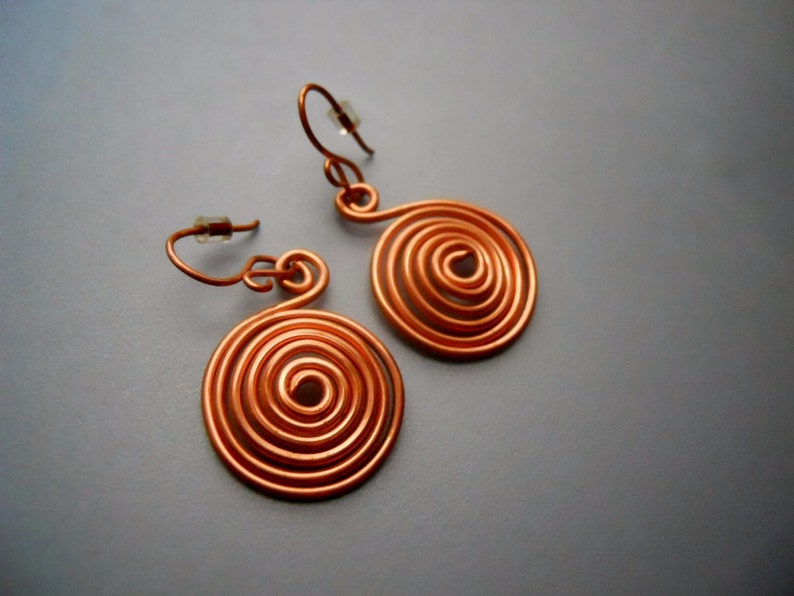 Simple Copper Wire Spiral Swirl Dangle Earrings Tribal - Etsy