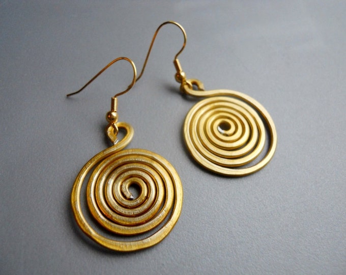 Round Spiral Snake Tribal Scroll Whimsical Hammered Gold Tone - Etsy