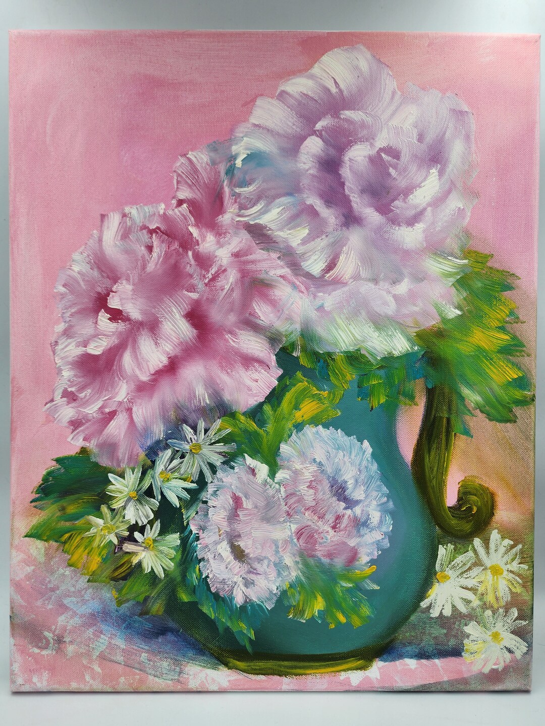 Bob Ross Style Flower Vase Bouquet Roses Posies Daisies 16x20 Oil on ...