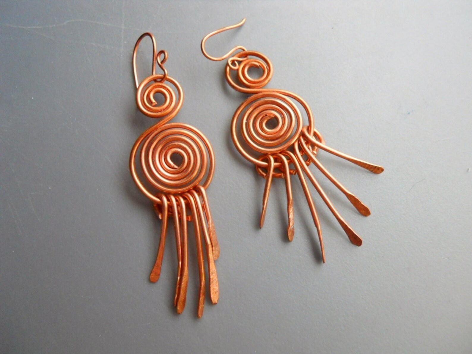 Copper Wire Peacock Whimsical Mermaid Tassel Wind Chime BOLD Earrings ...