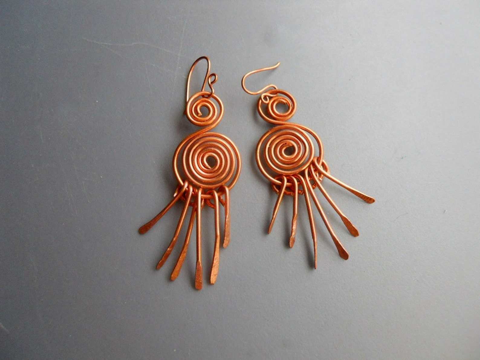 Copper Wire Peacock Whimsical Mermaid Tassel Wind Chime BOLD Earrings ...
