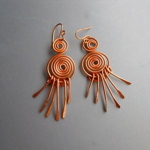 Copper Wire Peacock Whimsical Mermaid Tassel Wind Chime BOLD Earrings ...