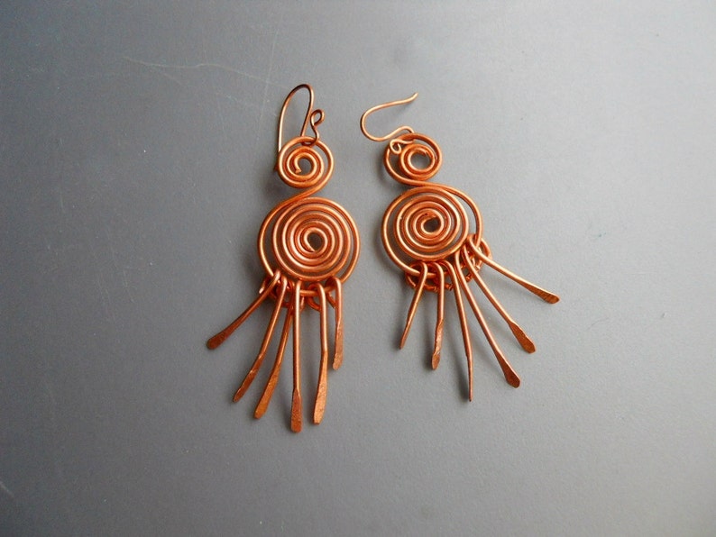 Copper Wire Peacock Whimsical Mermaid Tassel Wind Chime BOLD Earrings ...