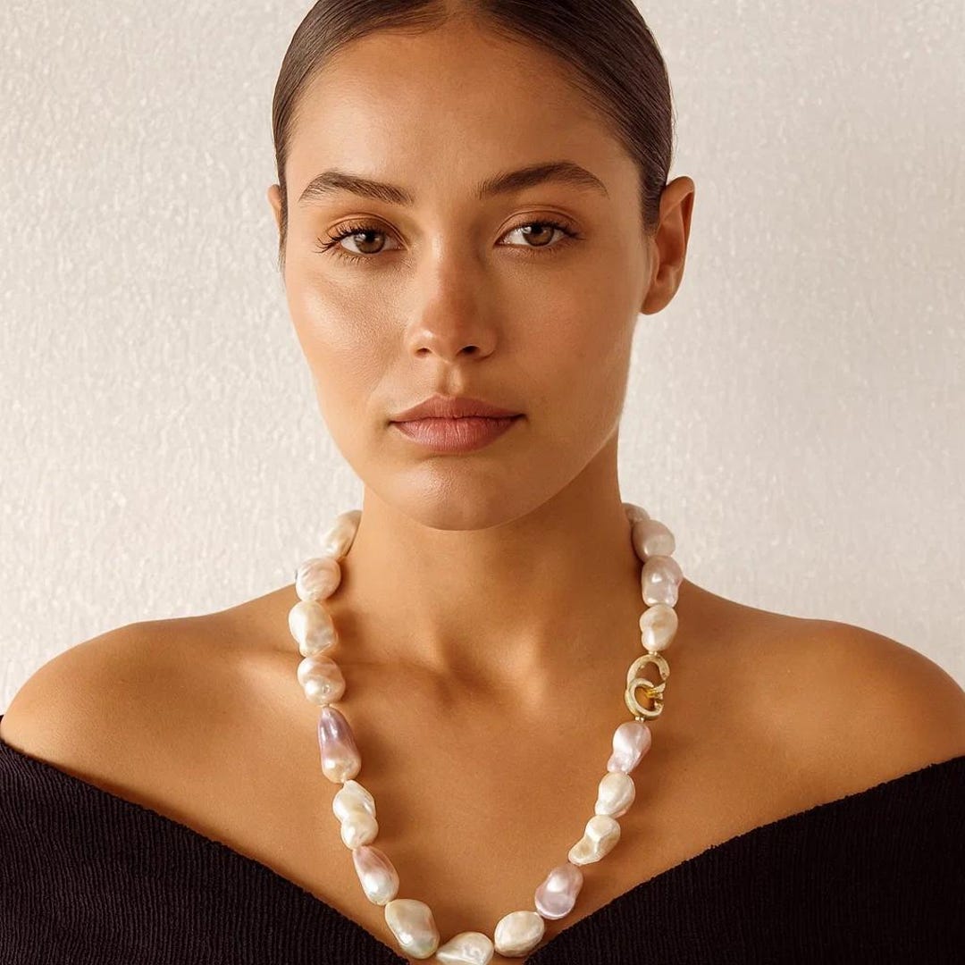 Extra Large Baroque Pearl Necklace, Multicolor Irregular Freshwater ...
