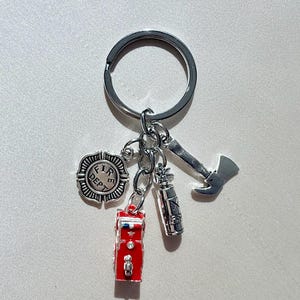 Firefighter Charm Keychain, Fire Truck Helmet Badge Axe Fire ...