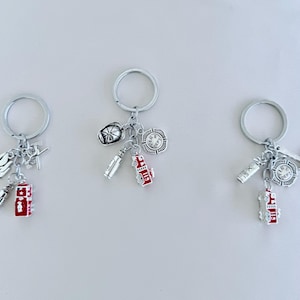 Firefighter Charm Keychain, Fire Truck Helmet Badge Axe Fire ...