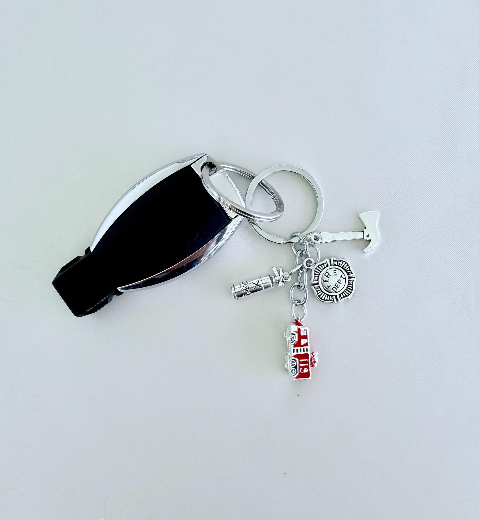 Firefighter Charm Keychain, Fire Truck Helmet Badge Axe Fire ...