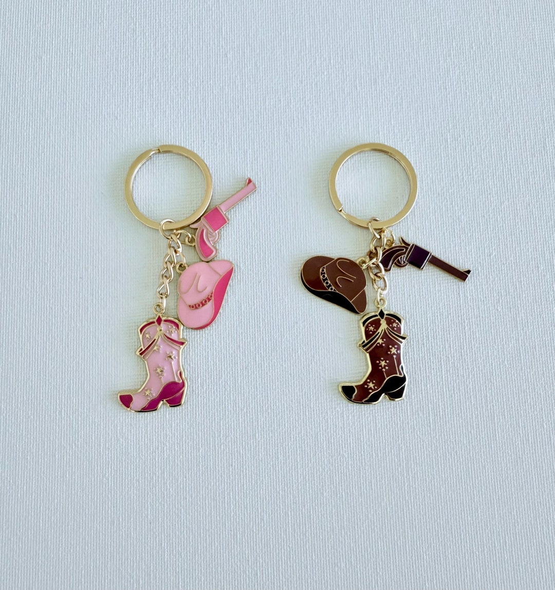 Cowgirl Enamel Charm Keychain: Western Boot, Hat & Revolver - Etsy