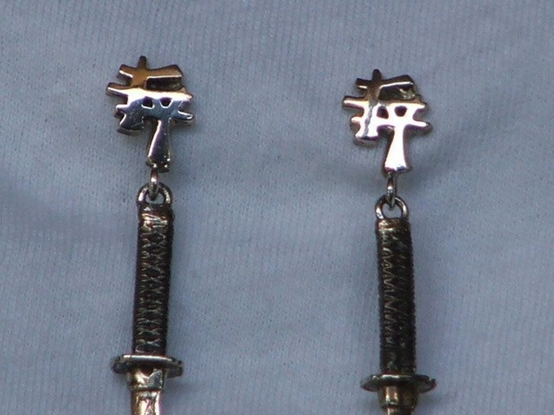 DRAGON KATANA EARRINGS Sterling Silver-japanese Swords- Ready to Ship ...