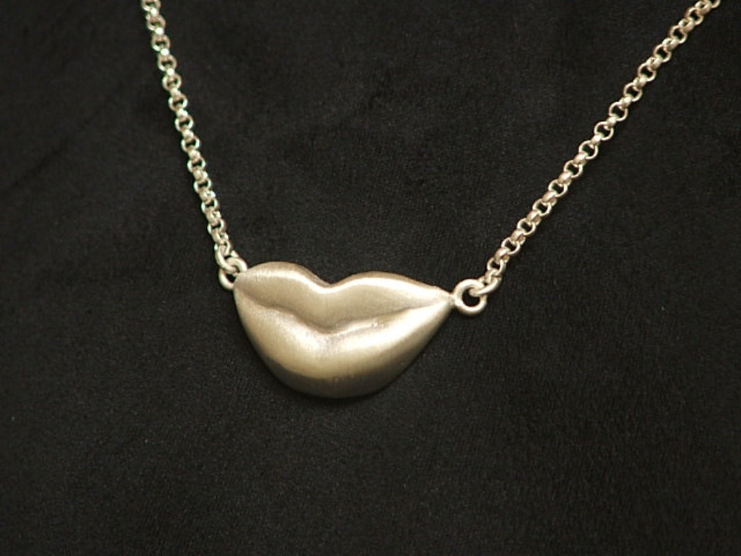 KISSING LIPS Necklace Sterling Silver 18" Made to Order - Etsy