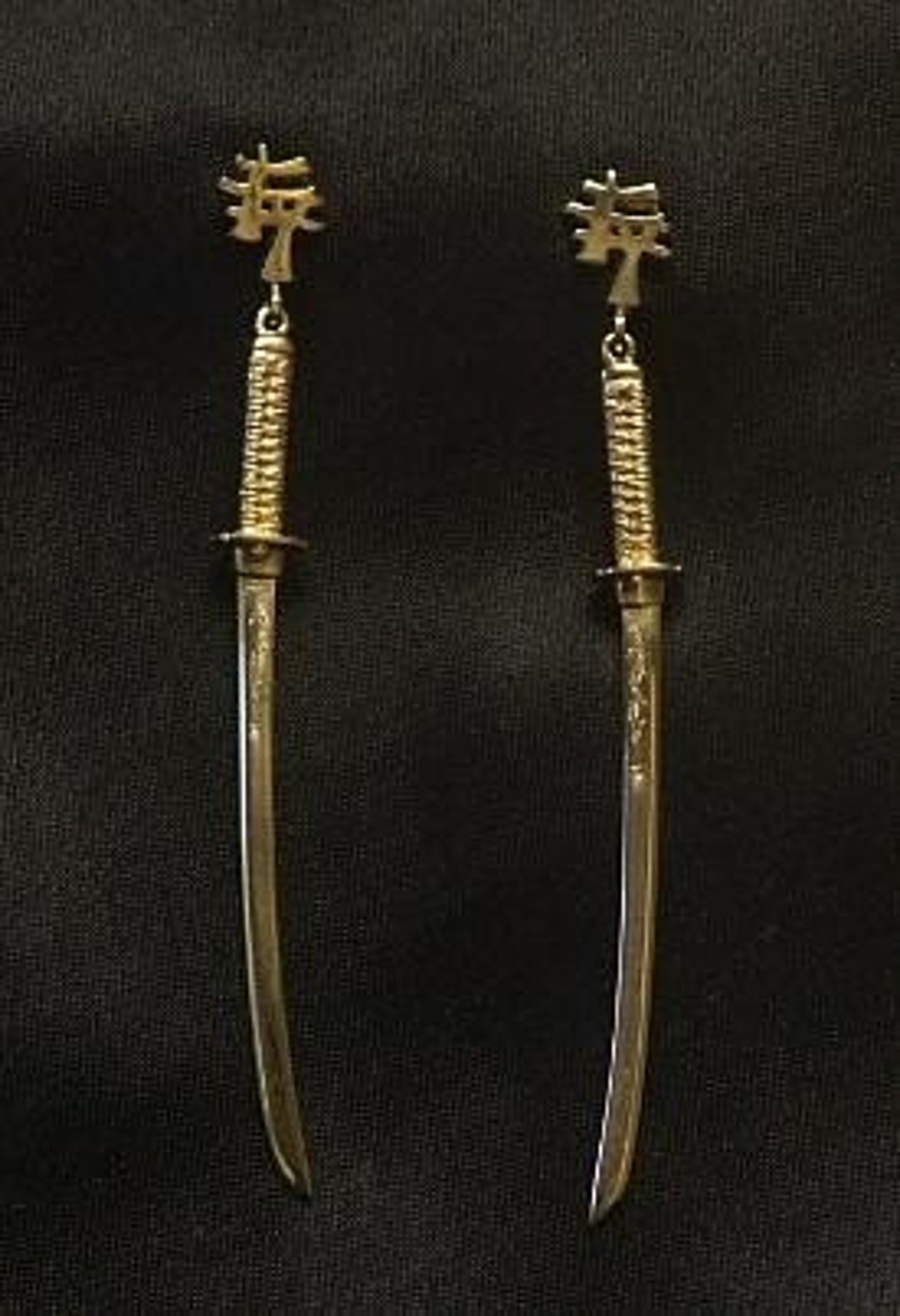 14K Yellow Gold Japanese Dragon Katana Sword Earrings- Made to Order - Etsy