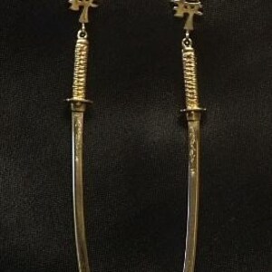 14K Yellow Gold Japanese Dragon Katana Sword Earrings- Made to Order - Etsy
