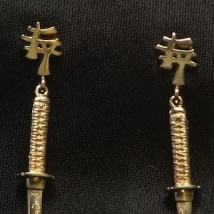 14K Yellow Gold Japanese Dragon Katana Sword Earrings- Made to Order - Etsy