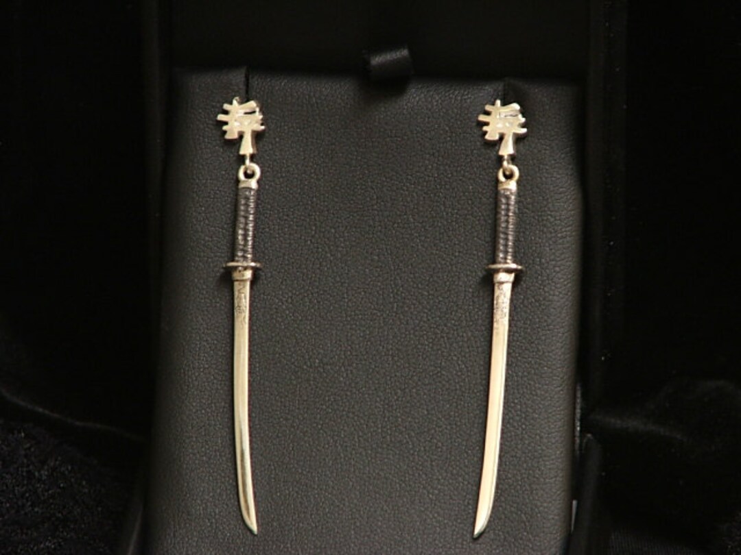 Tiger Katana Earrings - Sterling Silver Japanese Sword Jewelry Ready to ...