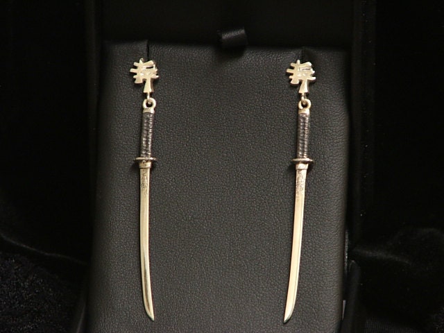 Tiger Katana Earrings - Sterling Silver Japanese Sword Jewelry Ready to ...