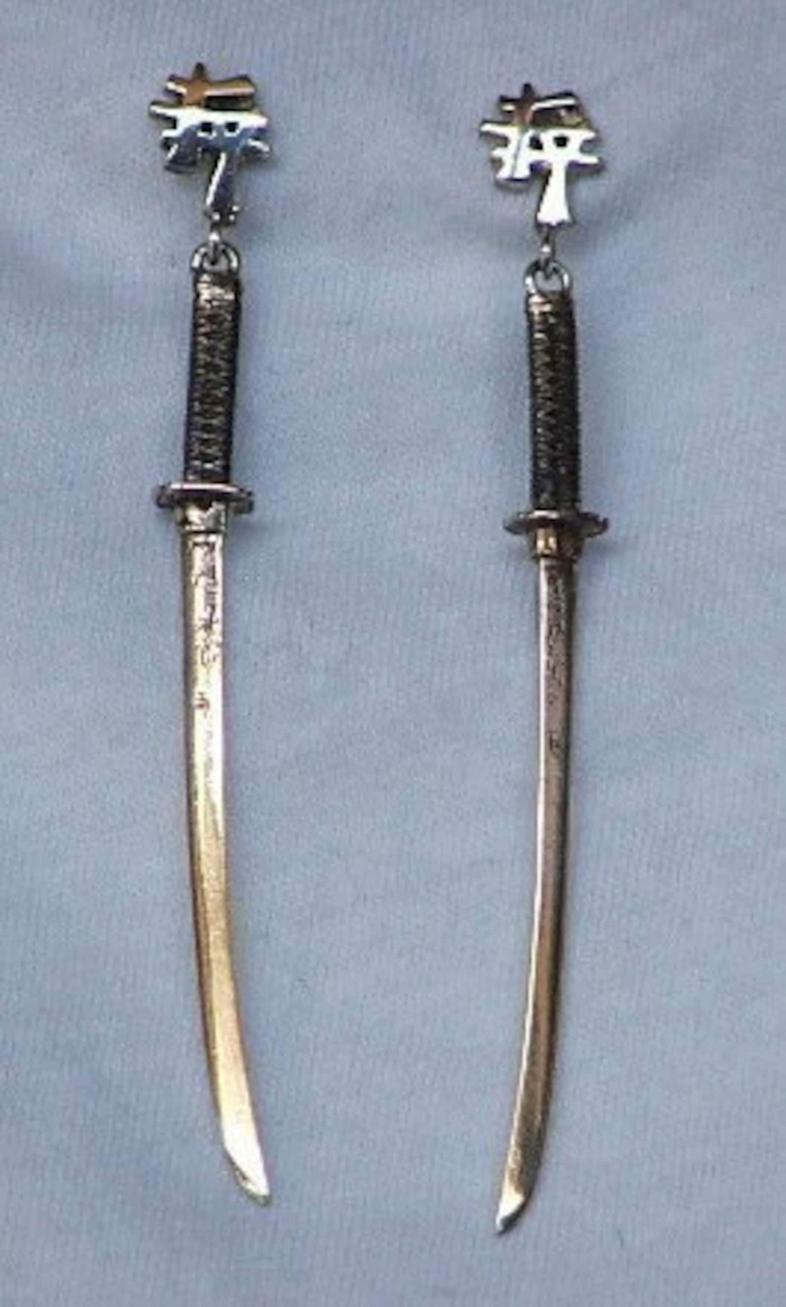 DRAGON KATANA EARRINGS Sterling Silver-japanese Swords- Ready to Ship ...