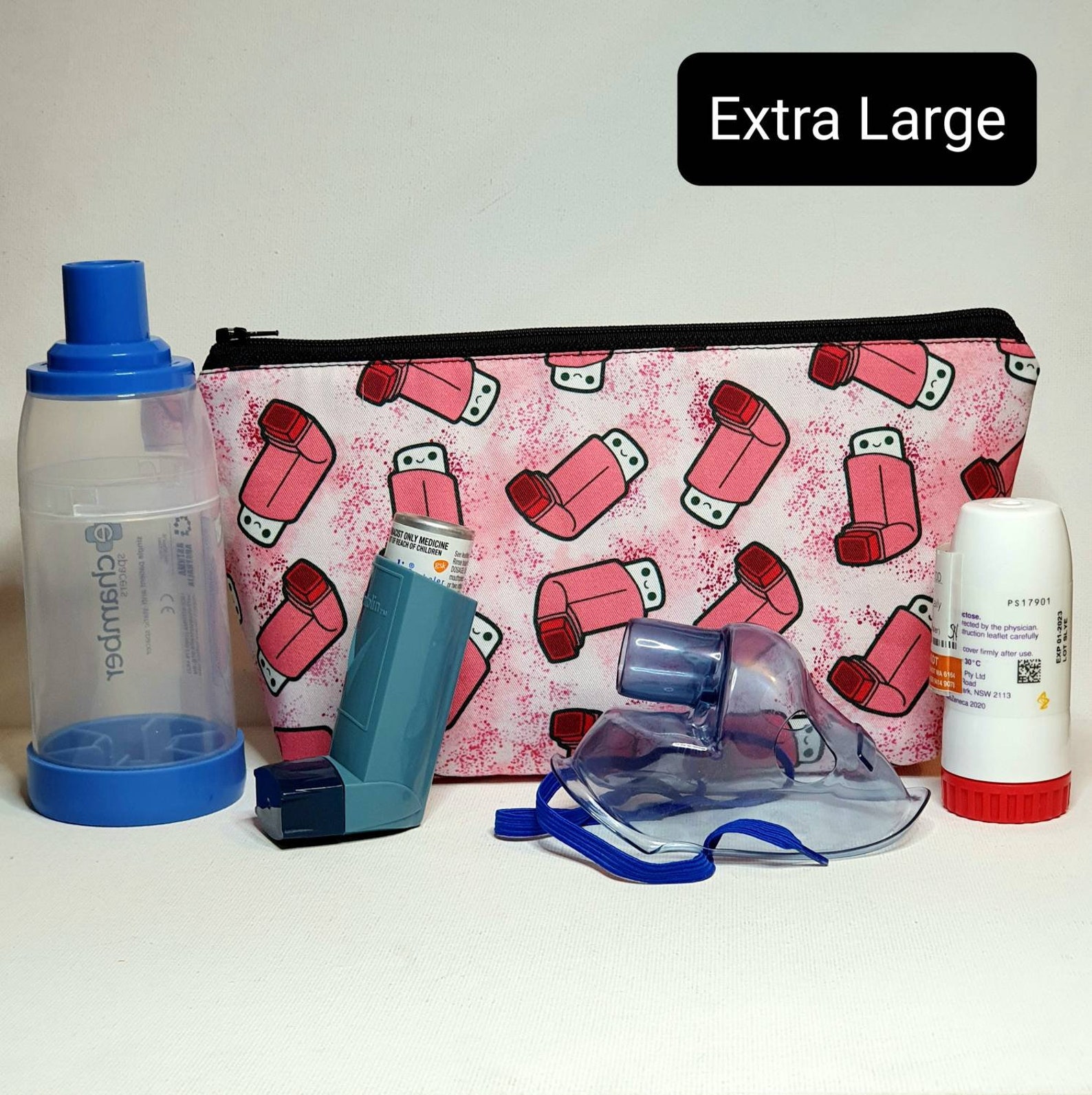 EXTRA LARGE Pouch in Pink Asthma Puffer Inhaler Fabric MINI | Etsy