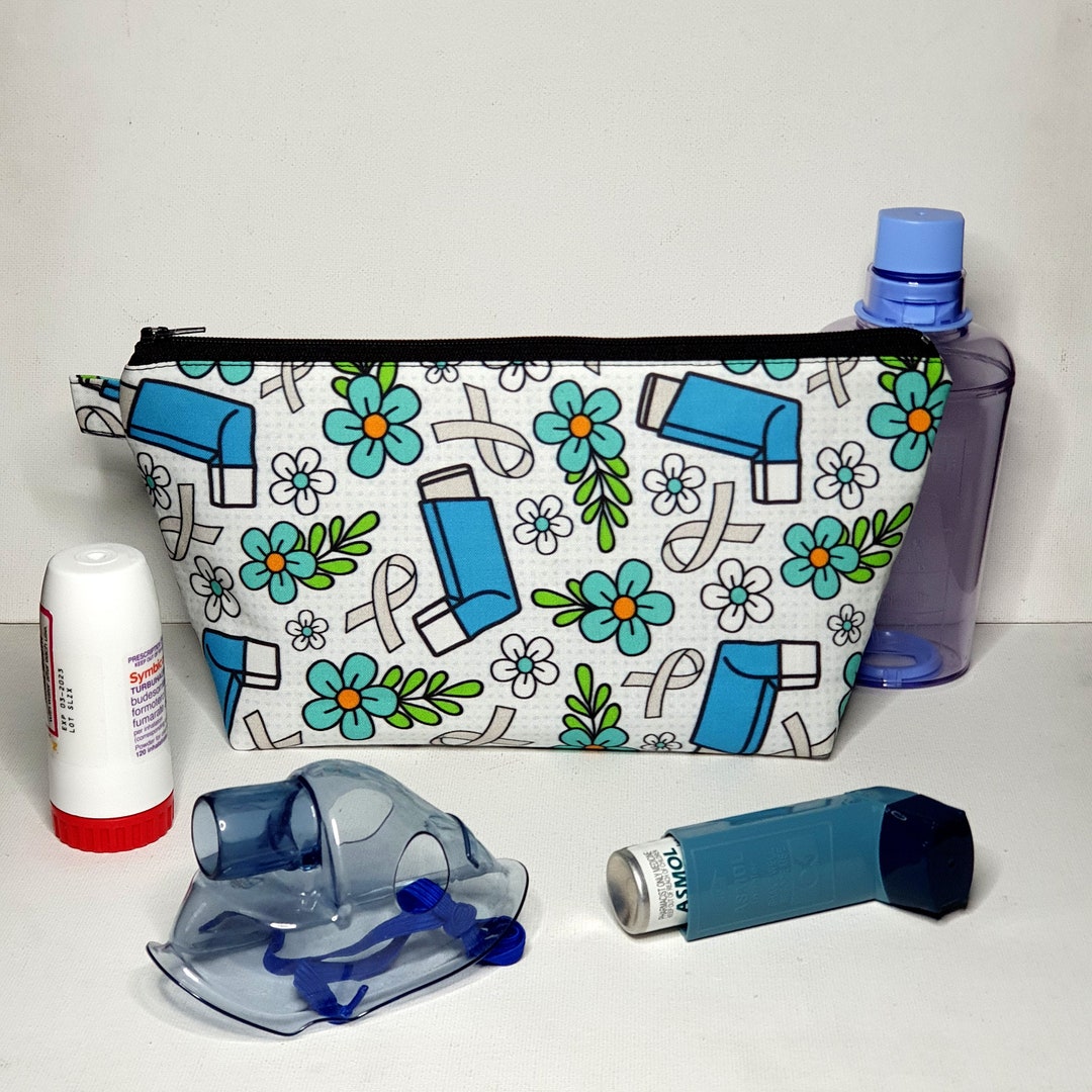 EXTRA LARGE Pouch With Blue Asthma Puffers and Little Flowers - Etsy