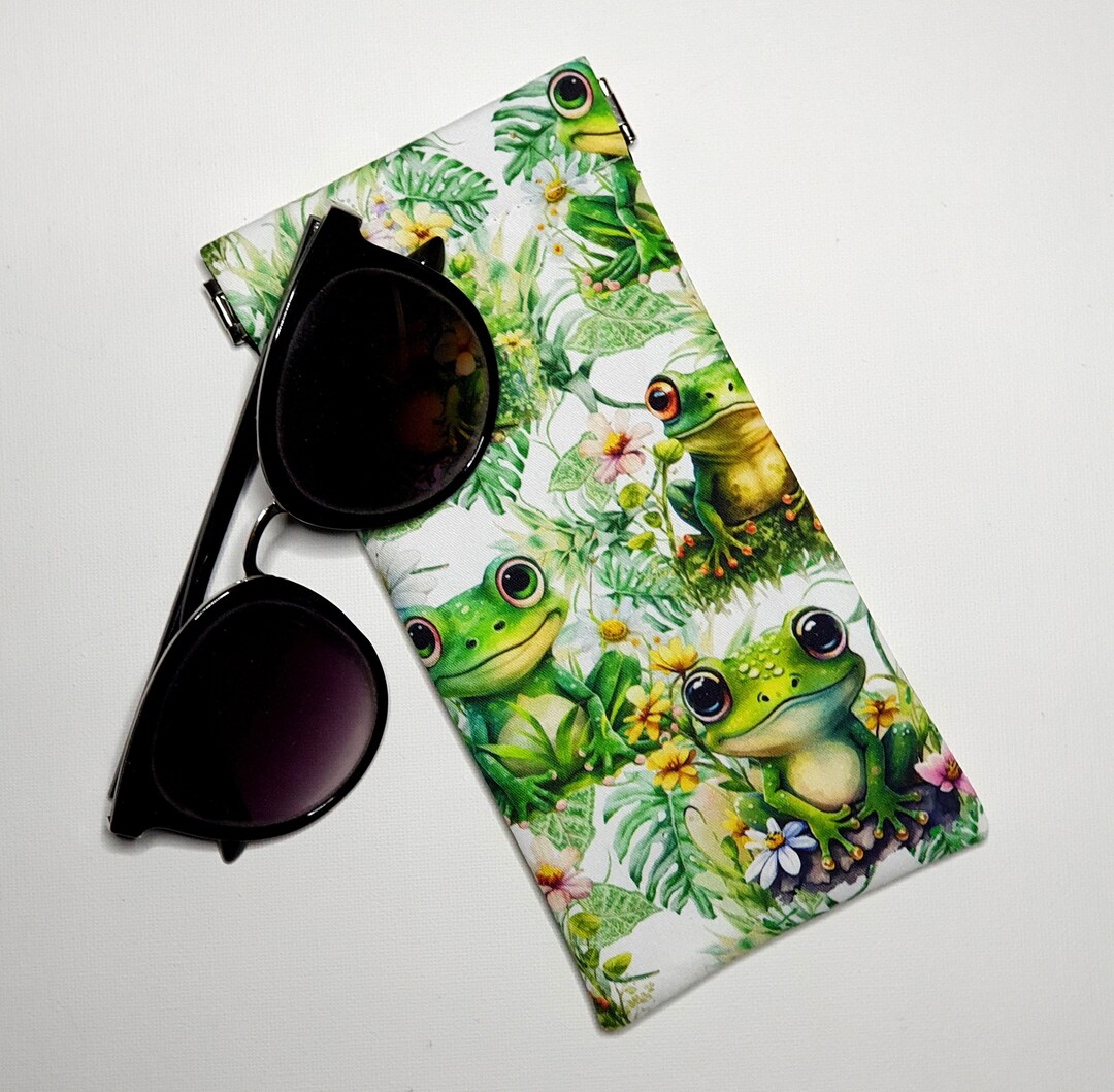 Soft Sunglasses Pouch in Cute Frog Fabric. Flexframe Closure, Snap ...