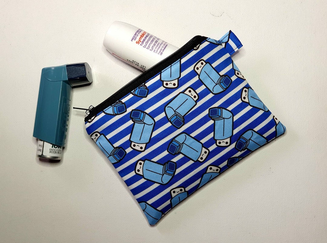 Useful MEDIUM Size Pouch in Blue Striped Asthma Medication Fabric - Etsy