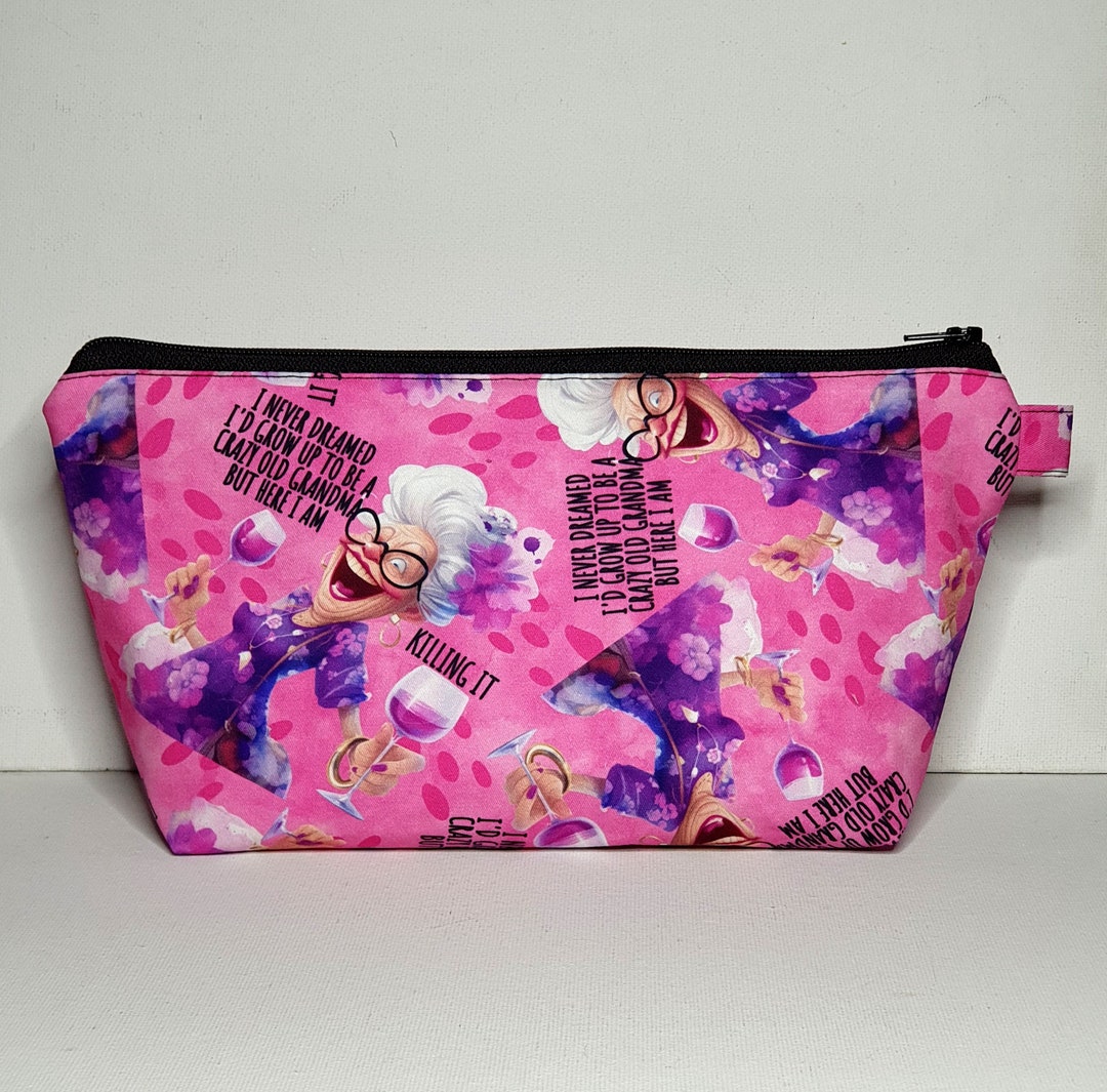 EXTRA LARGE Pouch in Quirky Grandma Fabric, Cosmetic Bag, First Aid ...