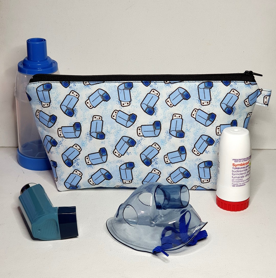 EXTRA LARGE Pouch in Blue Asthma Puffer Inhaler Fabric - TINY Scale ...