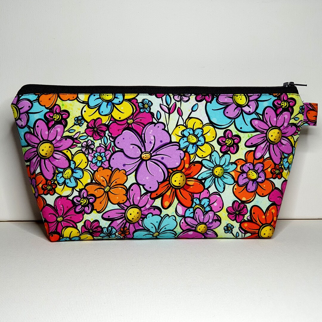 EXTRA LARGE Pouch in Colourful Floral Fabric Cosmetic, Stationery ...