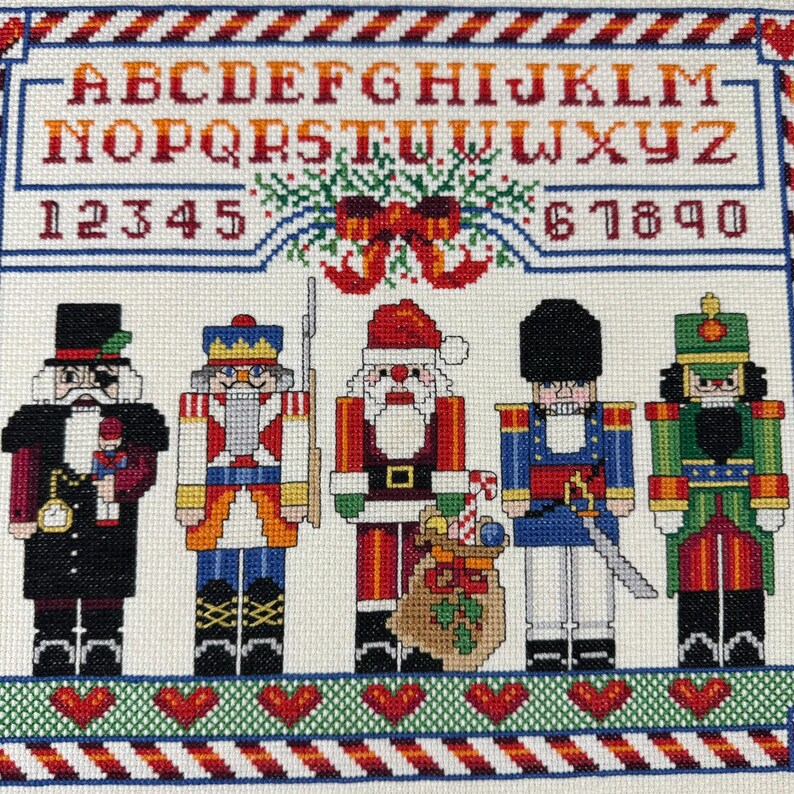 Vintage Christmas Cross Stitch Nutcrackers in Red Frame / Alphabet ...