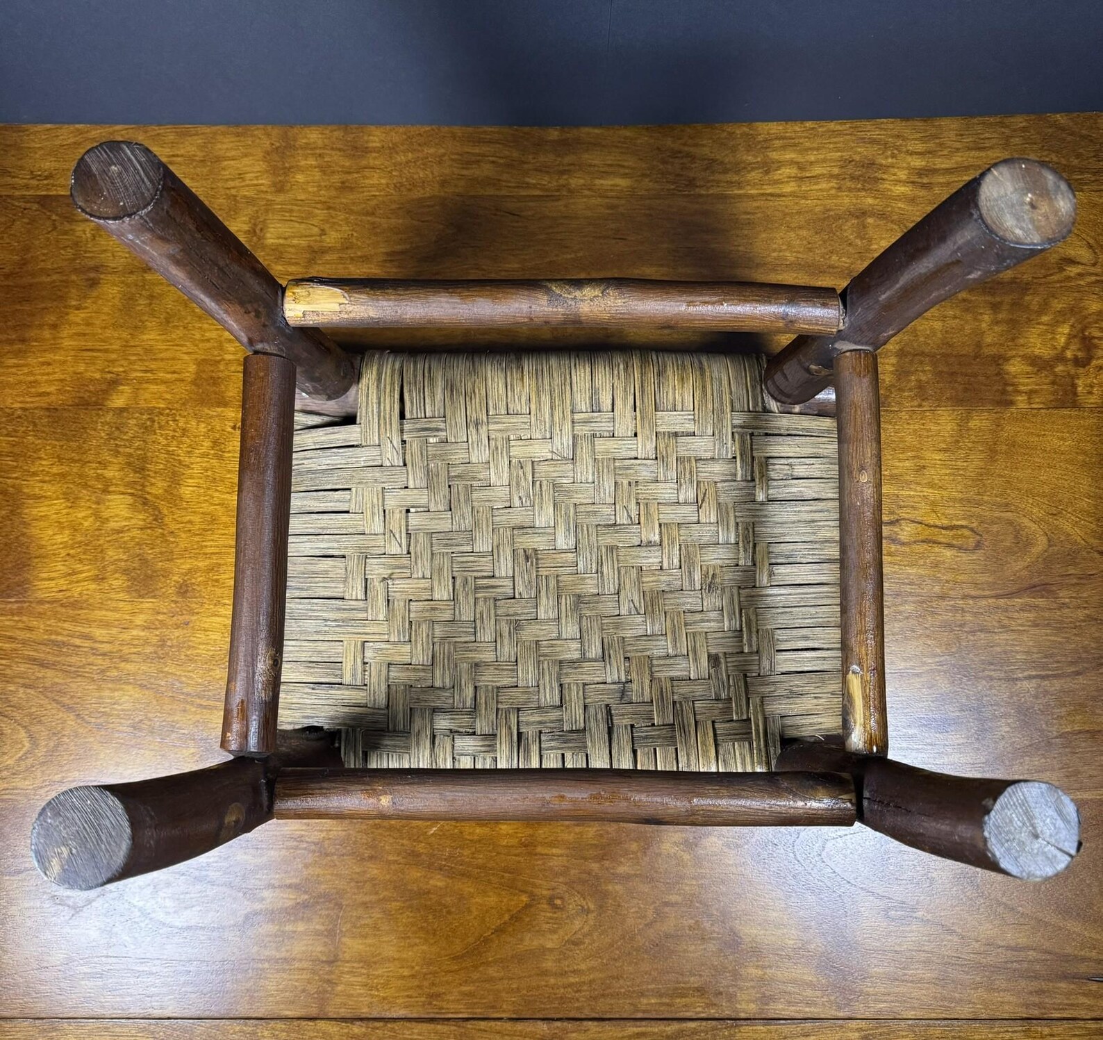 Vintage Rustic Woven Stool With Hickory Post and Rung Frame / Primitive ...