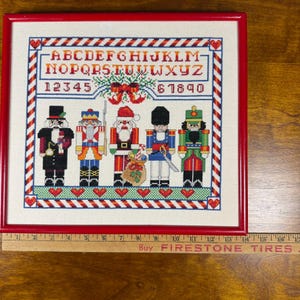 Vintage Christmas Cross Stitch Nutcrackers in Red Frame / Alphabet ...