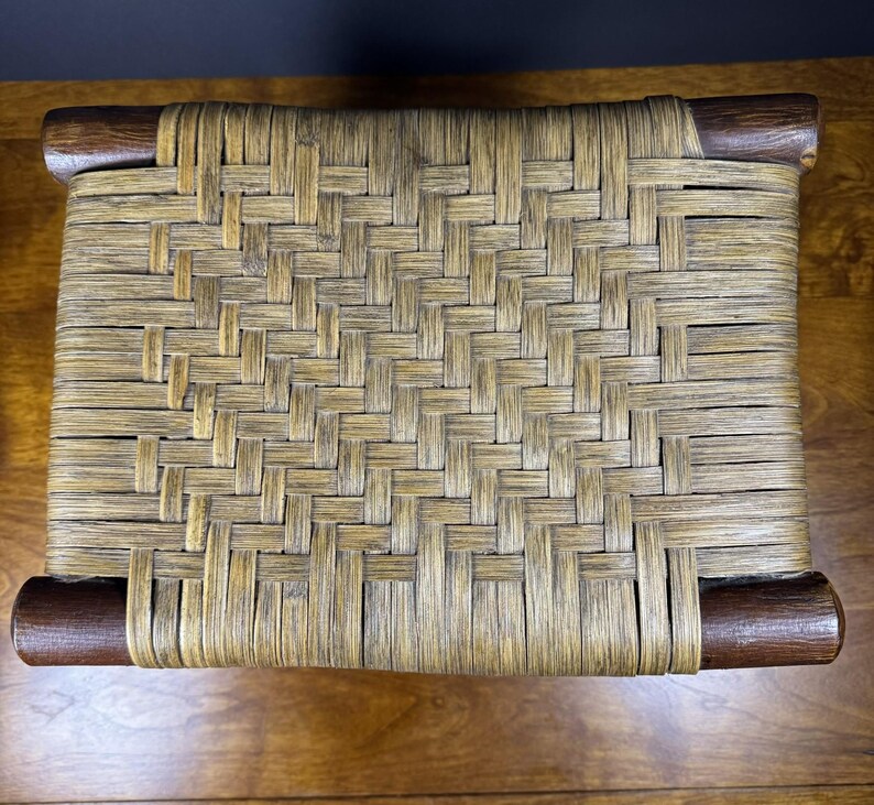 Vintage Rustic Woven Stool With Hickory Post and Rung Frame / Primitive ...