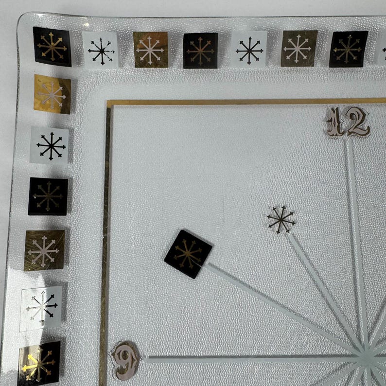 Vintage MCM Atomic Starburst Square Glass Tray, 1960s Around the Clock ...