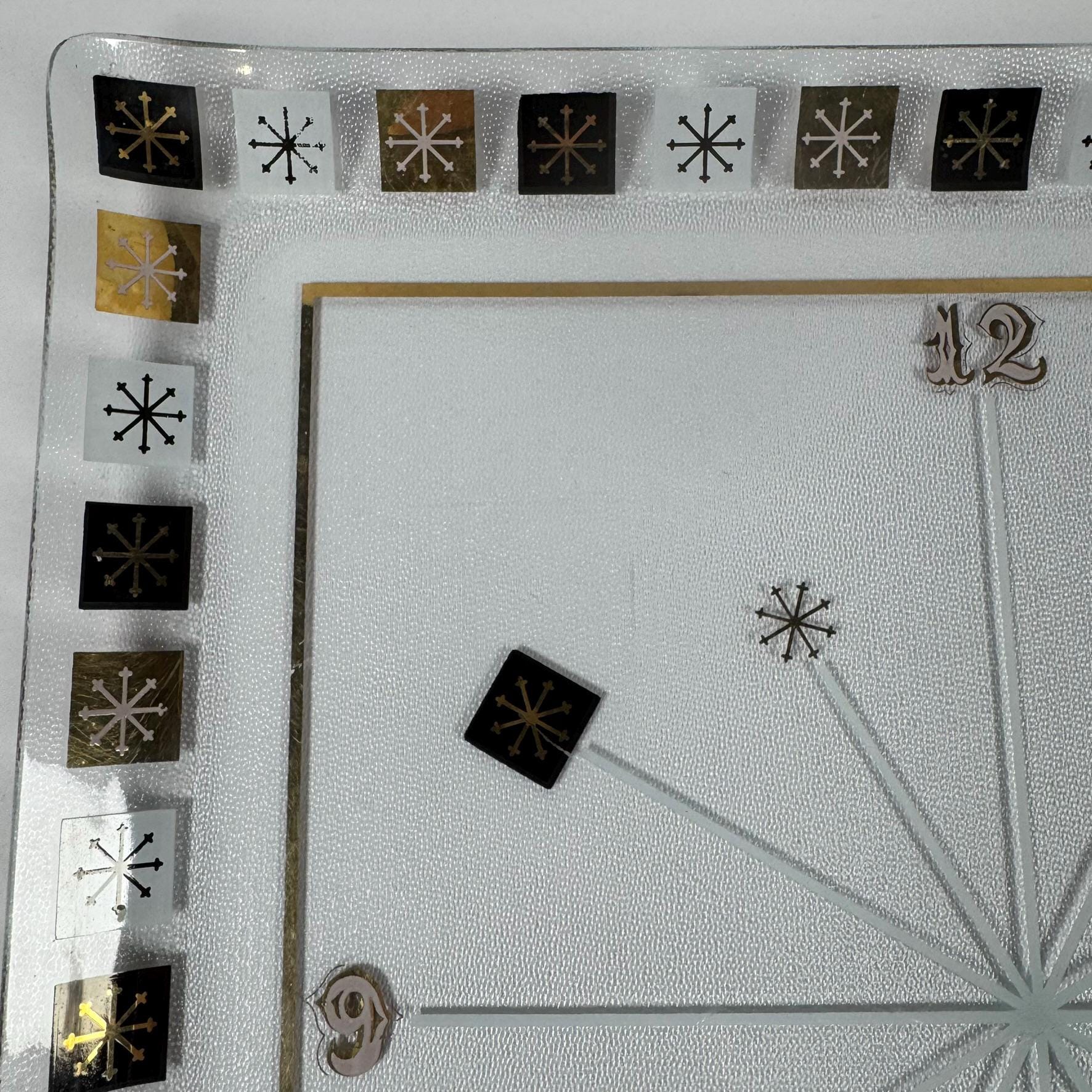 Vintage MCM Atomic Starburst Square Glass Tray, 1960s Around the Clock ...