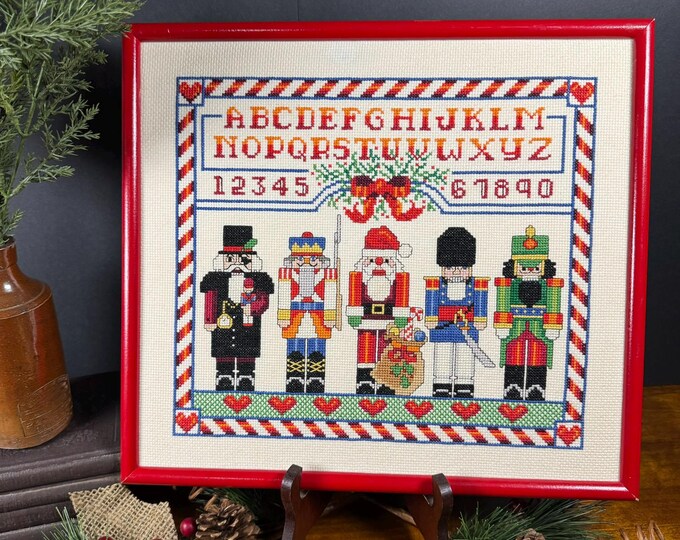 Vintage Christmas Cross Stitch Nutcrackers in Red Frame / Alphabet ...