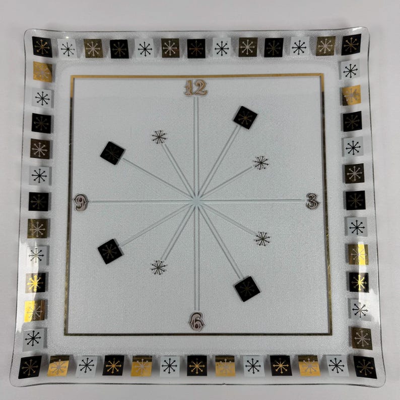 Vintage MCM Atomic Starburst Square Glass Tray, 1960s Around the Clock ...