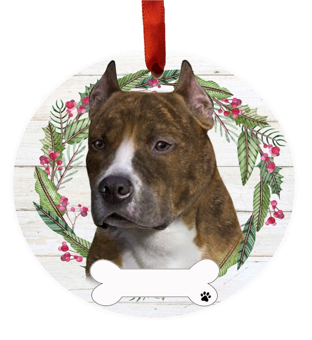Pit Bull Brindle Ceramic Wreath Ornament - Playful Pet Christmas ...