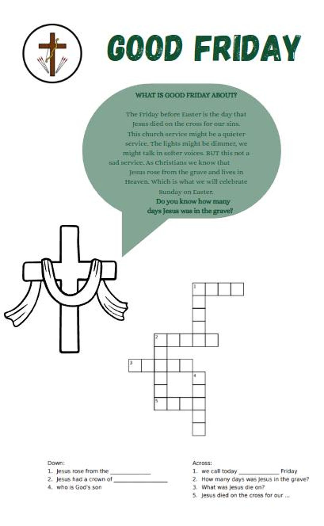 Good Friday Activity Sheet - Etsy